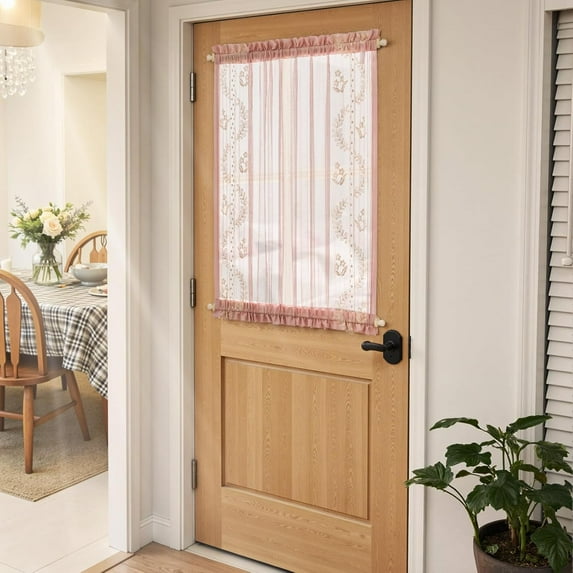 FUGee-French Door Curtain Privacy Boho Embroidered Semi Sheer Voile ...
