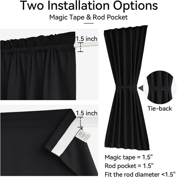 FUGee-French Door Curtain - Thermal Insulated Window Curtain with Magic ...