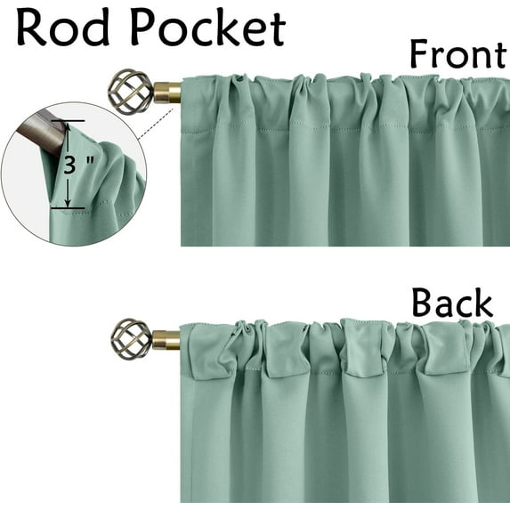 FUGee-Frosty Green Cafe Blackout Curtains 36 Inch Length for Half ...