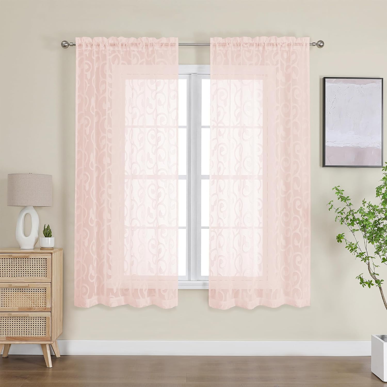 FUGee-Furman Blush Sheer Curtains 63 inch Length for Bedroom Living ...