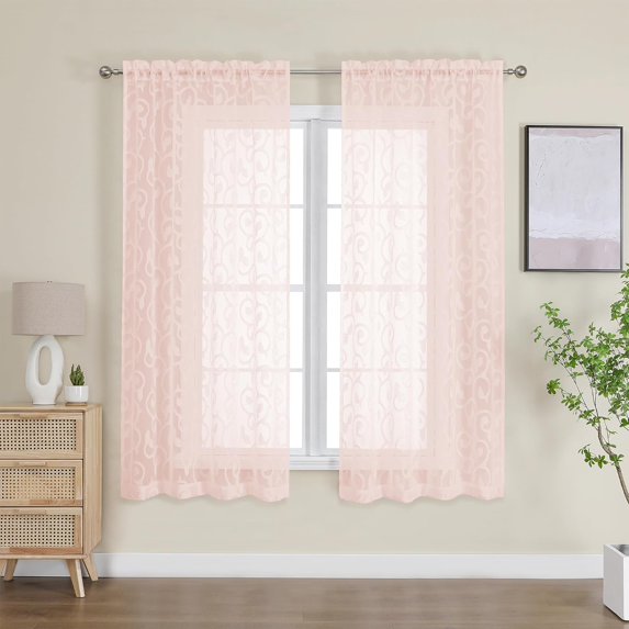 FUGee-Furman Blush Sheer Curtains 63 inch Length for Bedroom Living ...