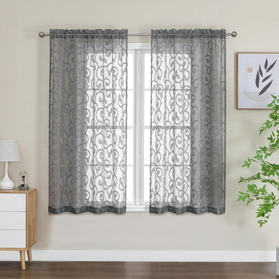 FUGee-Furman Grey Sheer Curtains 54 Inch Length 2 Panels Set for Living ...