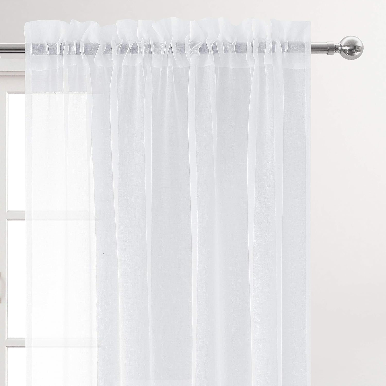 FUGee-Grey Sheer Curtains Semi Transparent Voile Rod Pocket Curtains ...