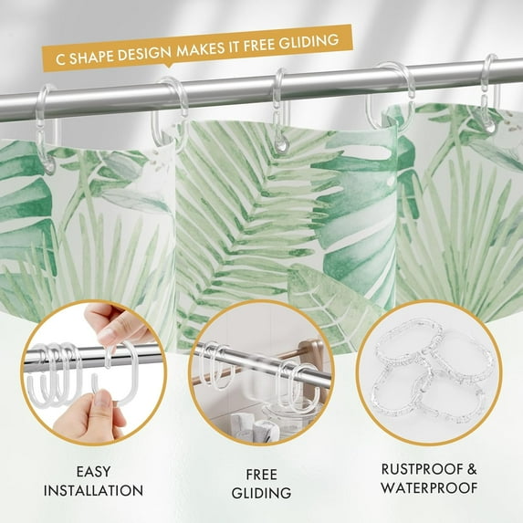 FUGee-Grey Shower Curtain Hooks Rings, 24 Pcs Plastic Shower Curtain ...