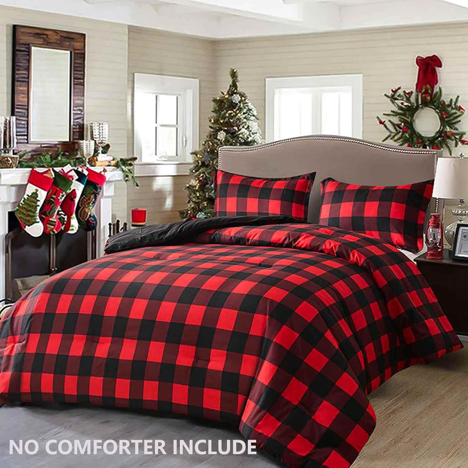 FUGee-Grid Queen Size Duvet Cover - Red and Black Buffalo Check Plaid ...