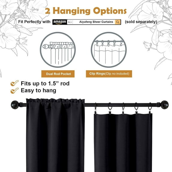 FUGee-Halloween Black Blackout Curtains for Bedroom 63 Inch Length 2 ...