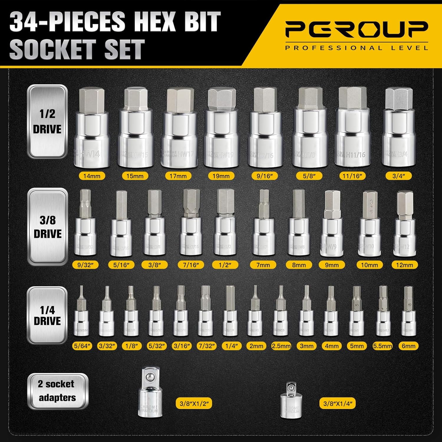 FUGee-Hex Bit Socket Set, 34 Piece SAE and Metric Allen Key Socket Set ...