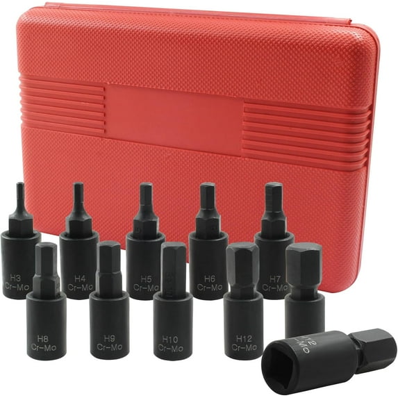 FUGee-Hex Bit Socket Set for 3/8 Inch Drive, 10 Piece Hex 3mm - 14mm ...