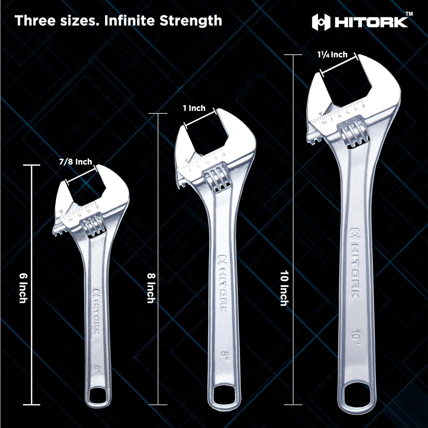 FUGee-Hitork 3-Piece Adjustable Wrench Set 6-Inch, 8-Inch, 10-Inch ...