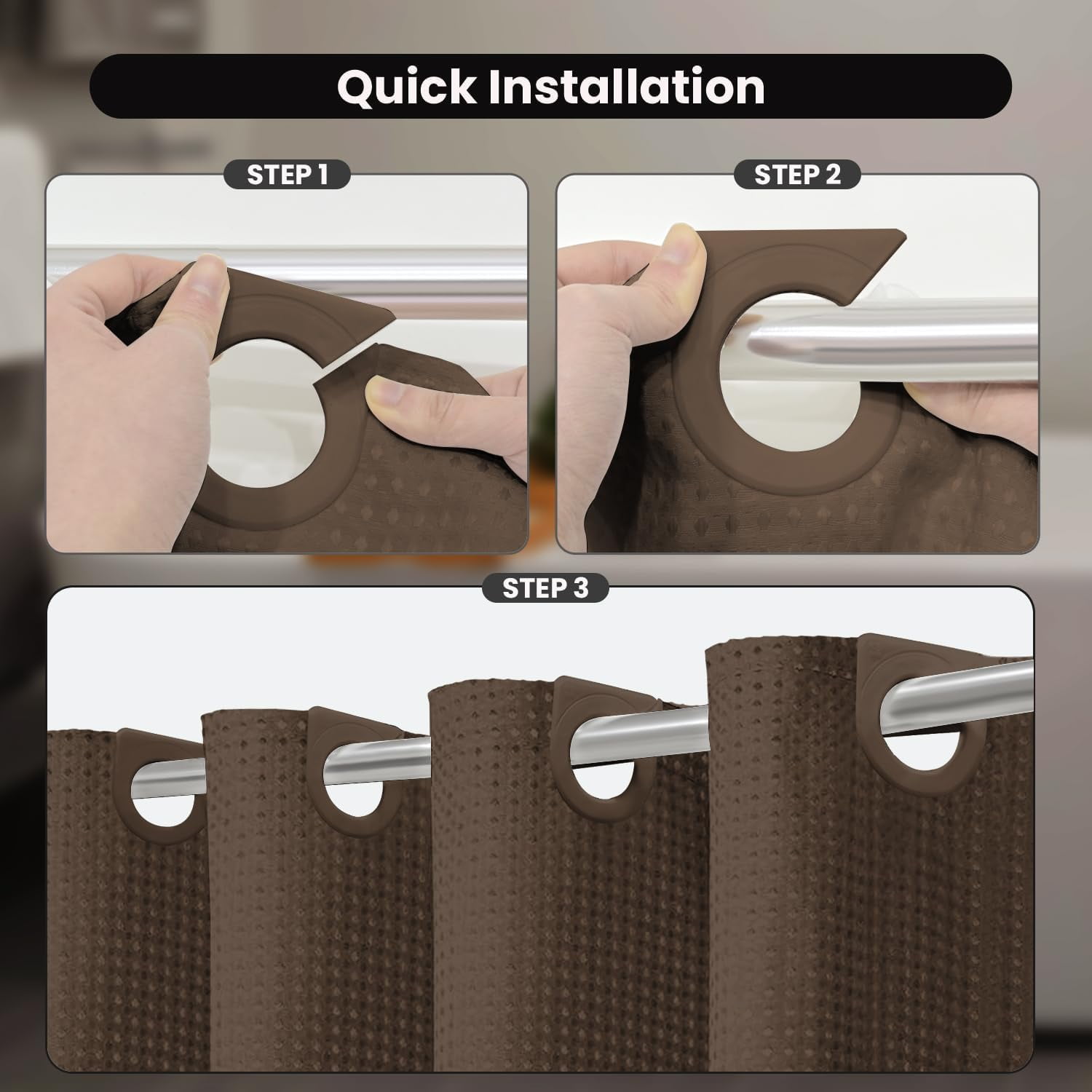 FUGee-Inhousolu No Hook Waffle Weave Shower Curtain with Removable Snap ...