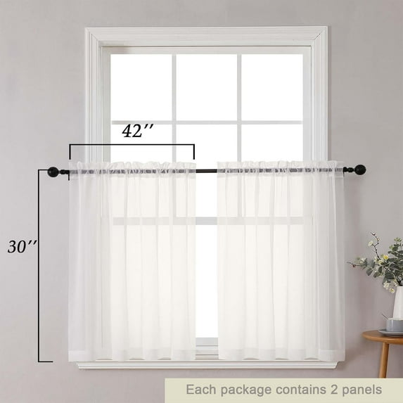 FUGee-Ivory Kitchen Curtains 30 Inch Length Tier 2 PCS, Solid Soft Airy ...