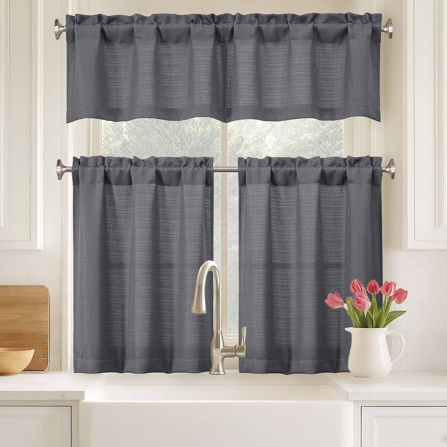 FUGee-Ivory Valance for Windows 14 Inch Length 2 Panels, Light ...