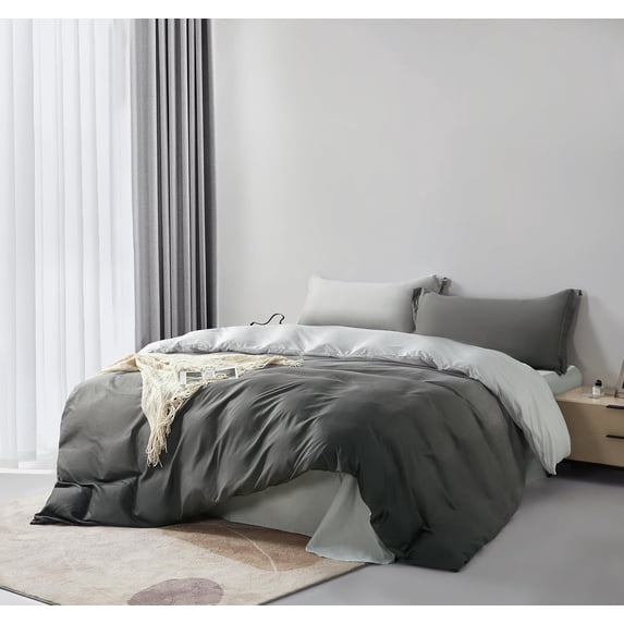 FUGee-King Size Black Gray Gradient Duvet Cover Set Microfiber Duvet ...
