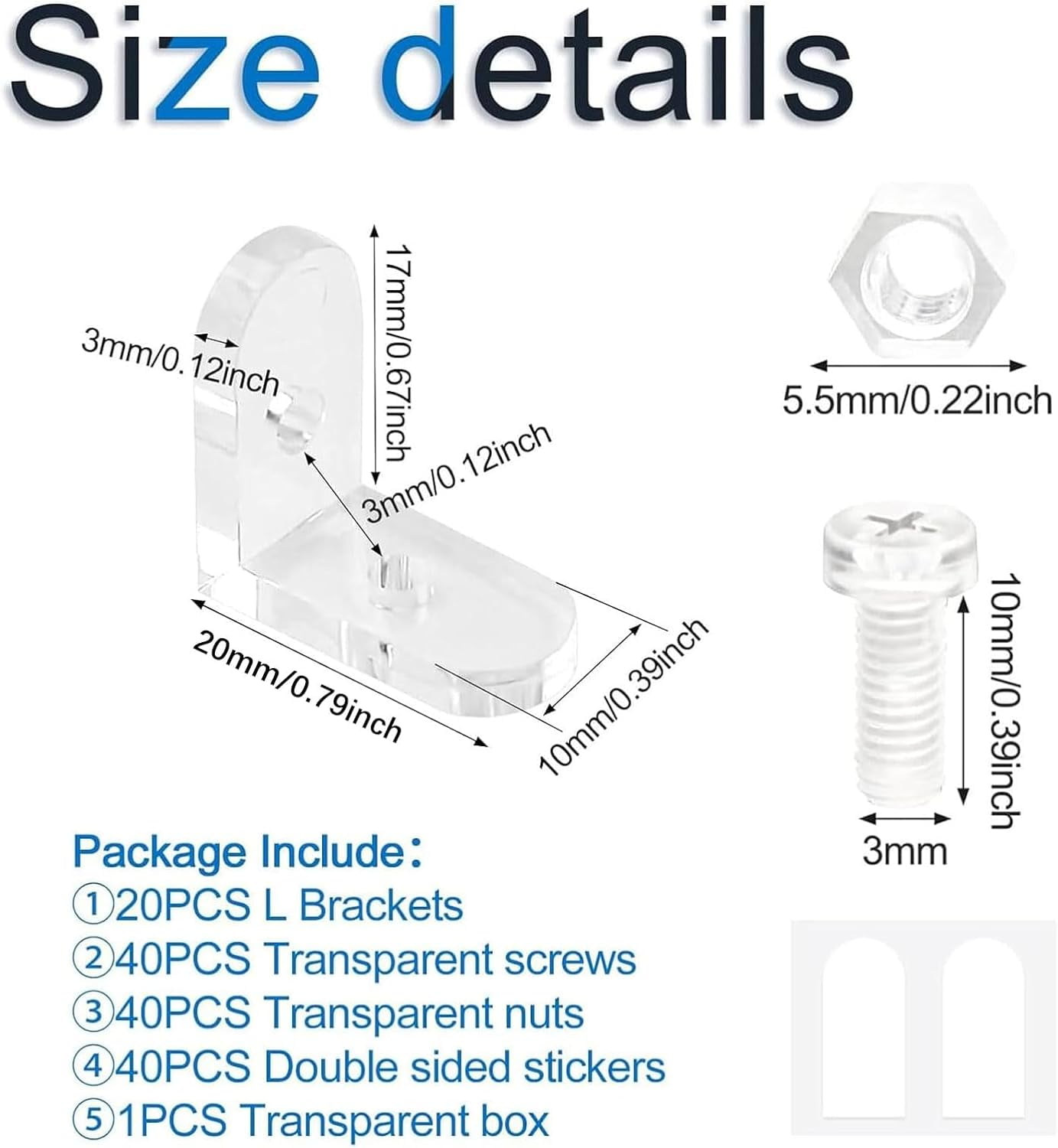 FUGee-L Brackets Transparent 20Pcs Clear Acrylic Corner Bracket 90 ...