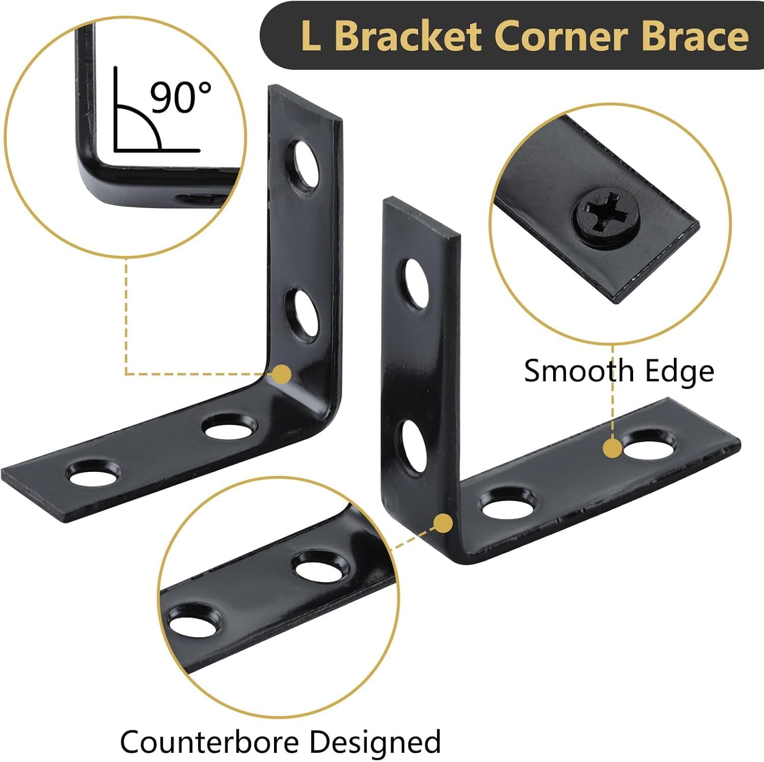 FUGee-L-Shaped Corner Braces, 40-Piece Metal Black Corner Bracket 1-1/2 ...