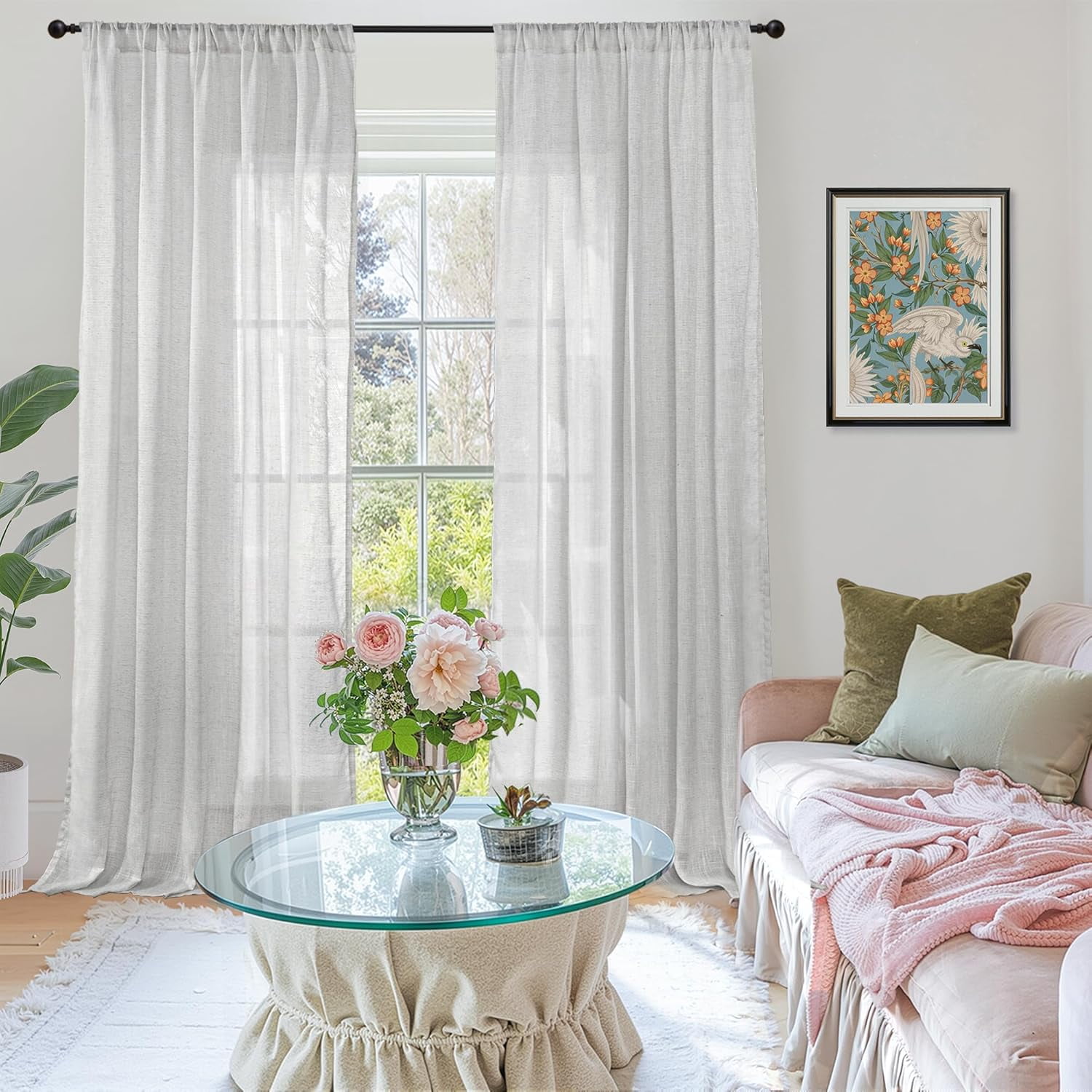 FUGee-Light Grey Linen Curtains 80 Inch Length for Living Room, Window ...