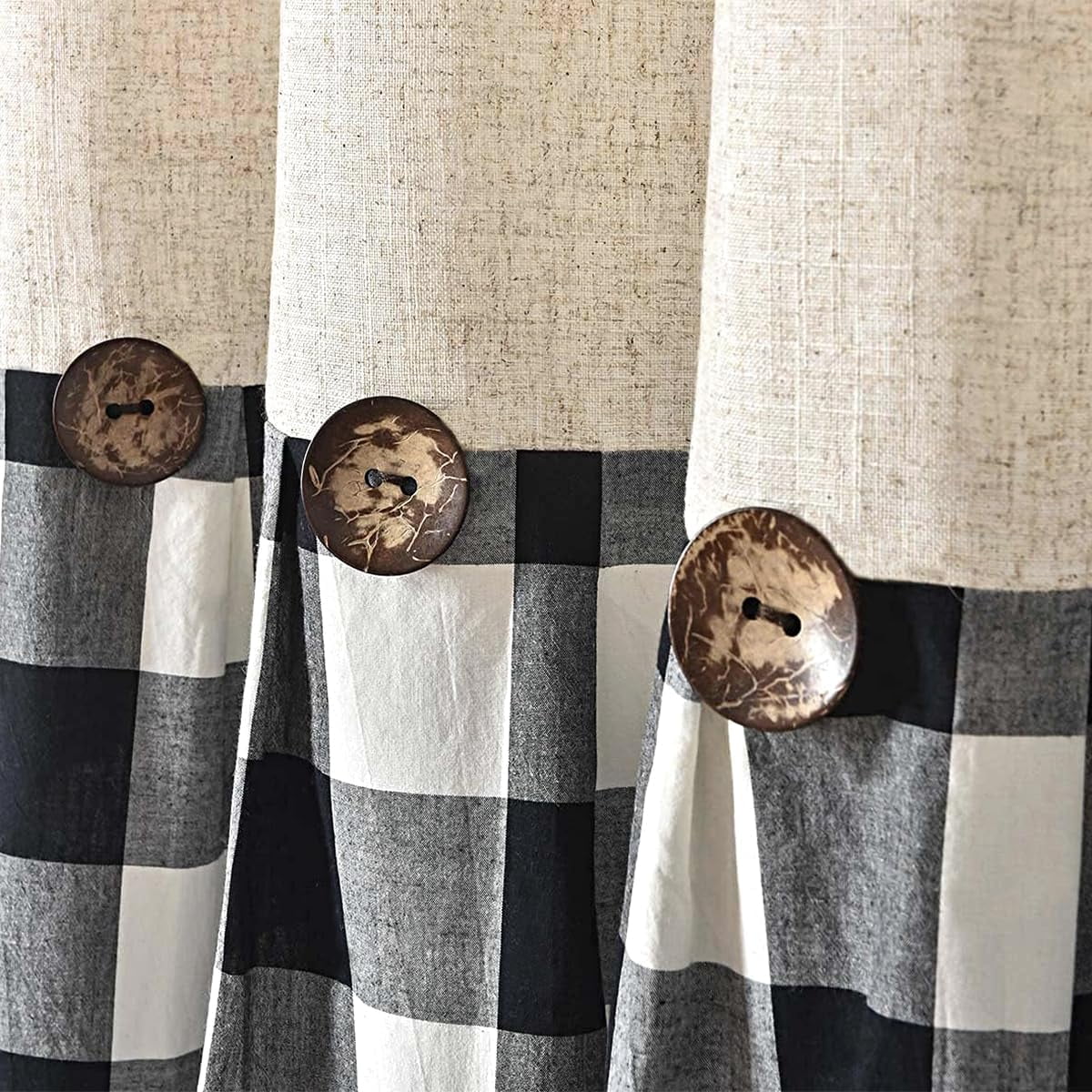 FUGee-Linen Button Farmhouse Shower Curtain,Linen and Cotton Fabric ...