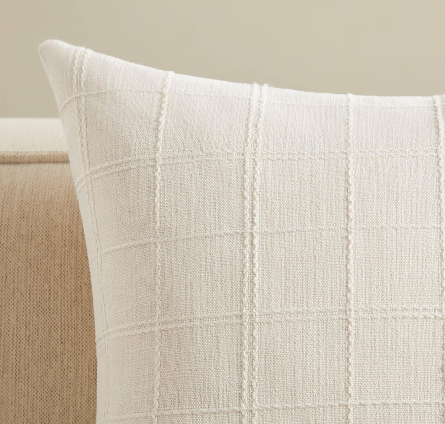 FUGee-Linen Checked Lumbar Throw Pillow Covers Set of 2, 12x20 Inch ...