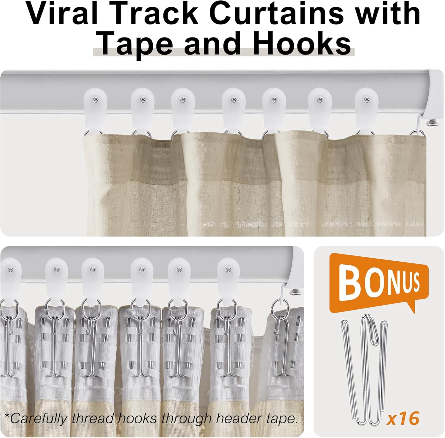 FUGee-Linen Curtains for Living Room, Rod Pocket Back Tab, Neutral ...