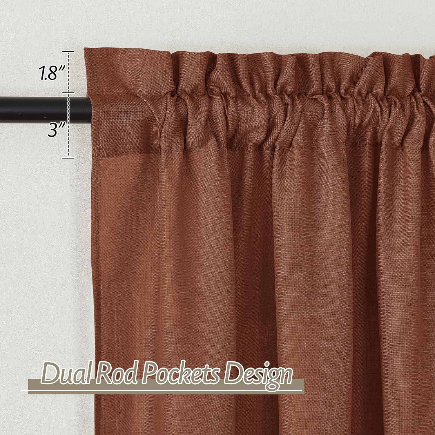 FUGee-Linen Fall Curtains for Living Room, Semi Sheer Light Filtering ...