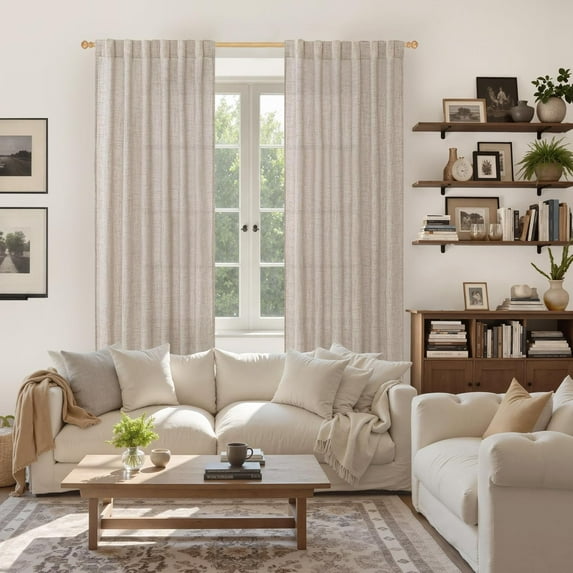 FUGee-Linen Semi Sheer Curtains 63 Inch Length - Light Filtering Drapes ...