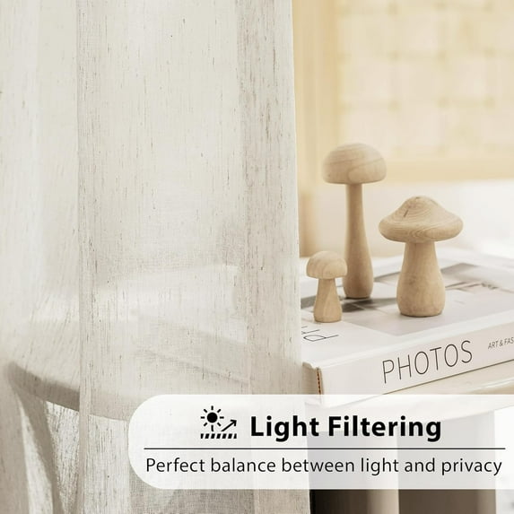 FUGee-Linen Sheer Curtains for Living Room, Beige Curtains 96 inches ...