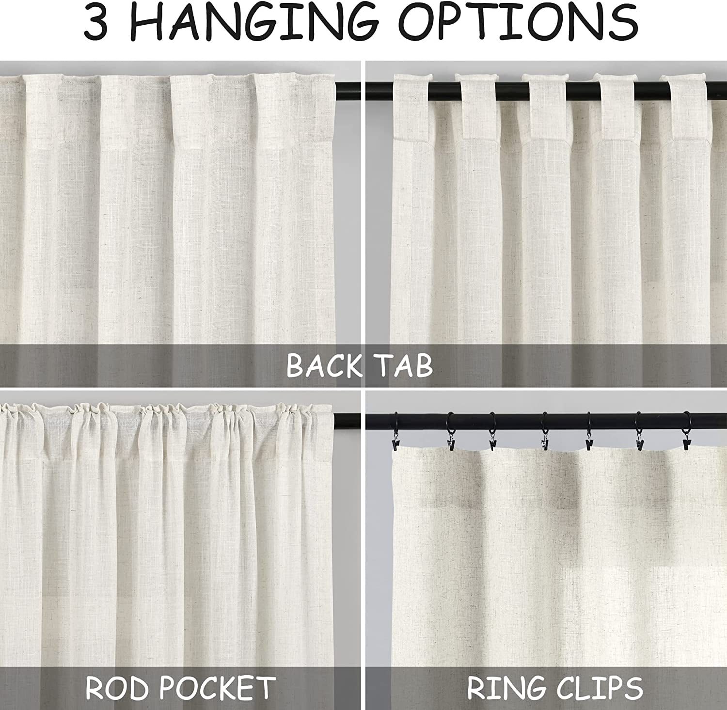 FUGee-Linen Textured Half Curtains for Windows Back Tab Rod Pocket ...
