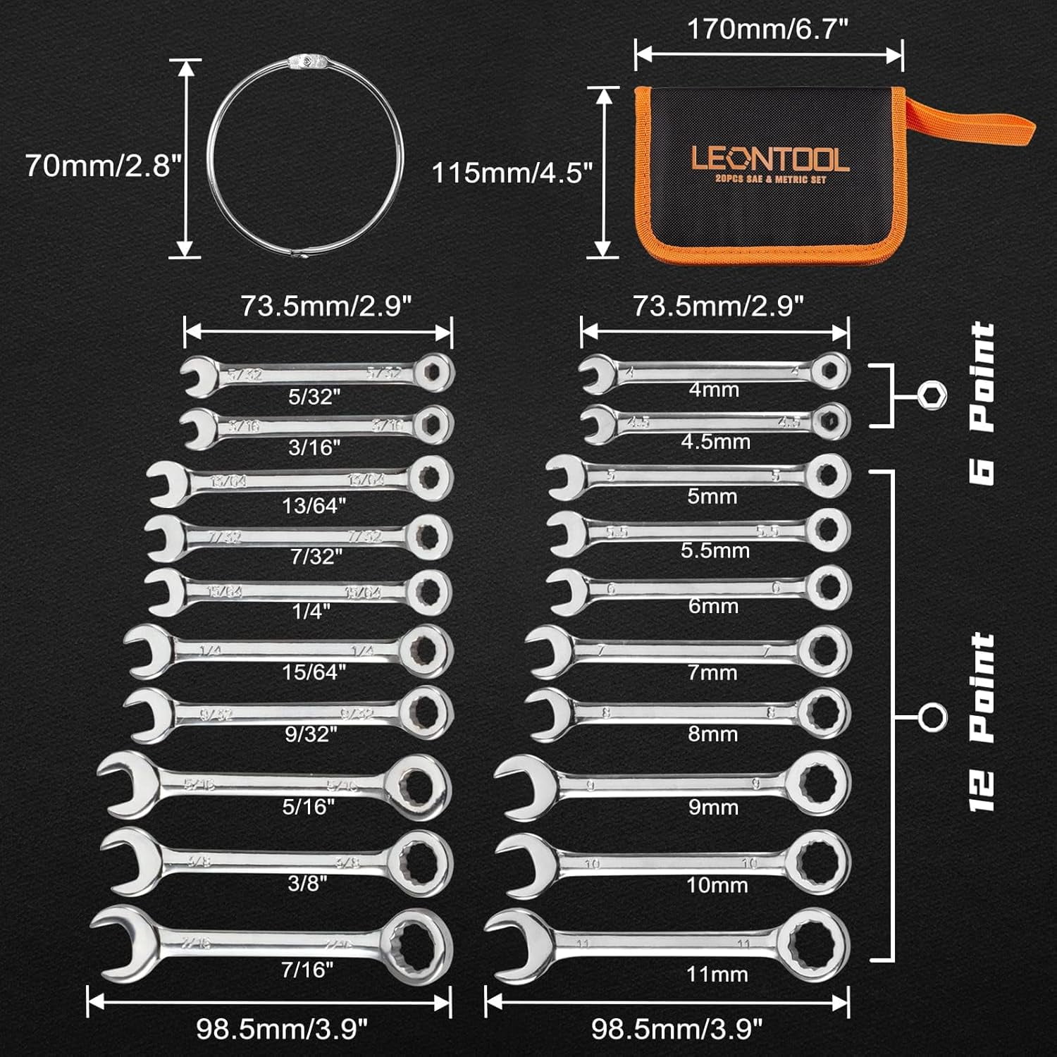 FUGee-Mini Wrench Set Metric and SAE 20 Pcs Ignition Wrenches 4-11mm ...