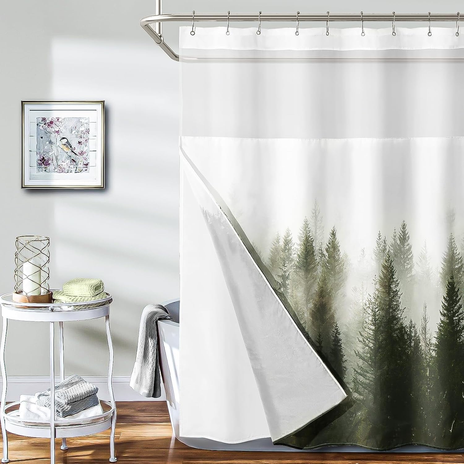 FUGee-Misty Forest Shower Curtain with Liner for Bathroom, Dark Green ...