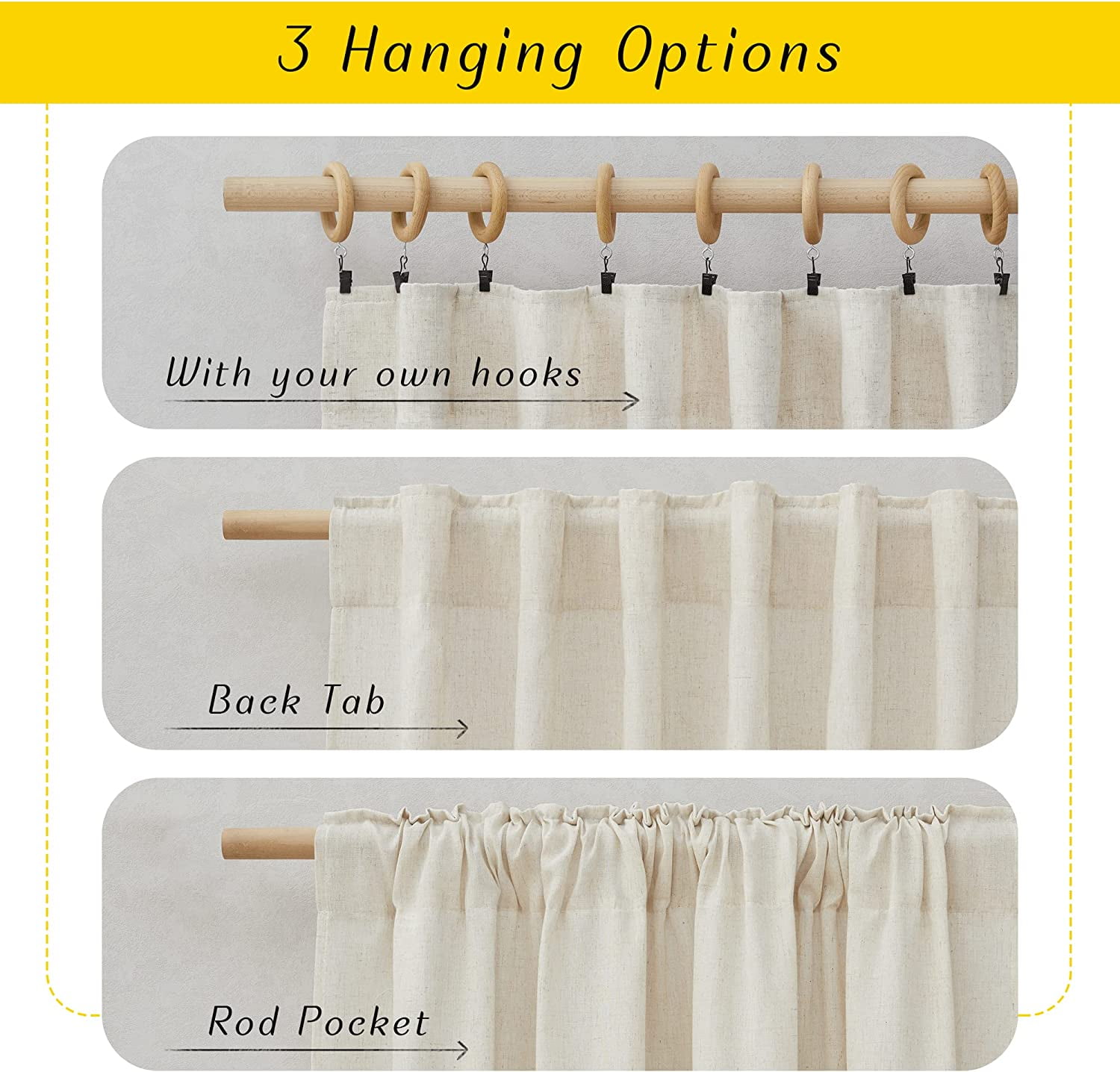 FUGee-NICETWON Natural Linen 96 inch Curtains for Bedroom, Rod Pocket ...