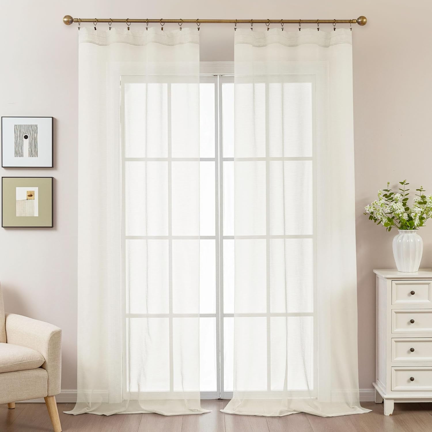 FUGee-Navy Blue Sheer Curtains 84 Inches Long, Privacy Semi Sheer ...