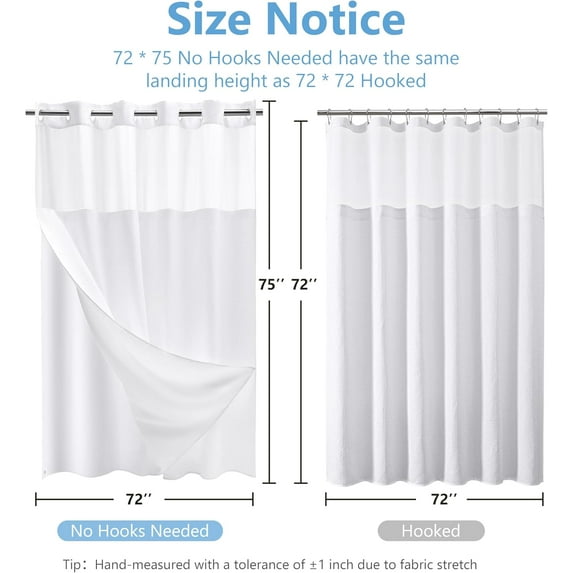 FUGee-No Hook Waffle Weave Shower Curtain Set with Snap-in Fabric Liner ...