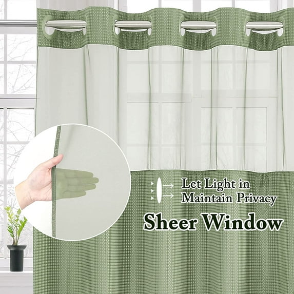 FUGee-No Hook Waffle Weave Shower Curtain with Snap-in Fabric Liner Set ...