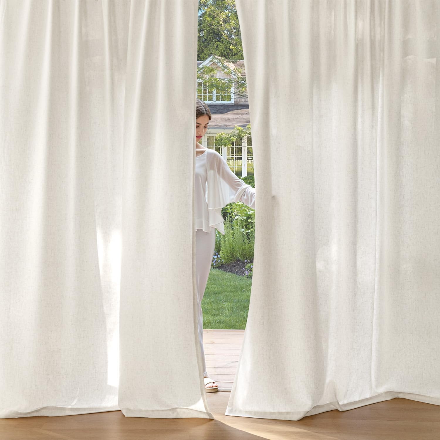 FUGee-Non-See-Through Privacy Linen Curtains 2 Panels, Light Filtering ...