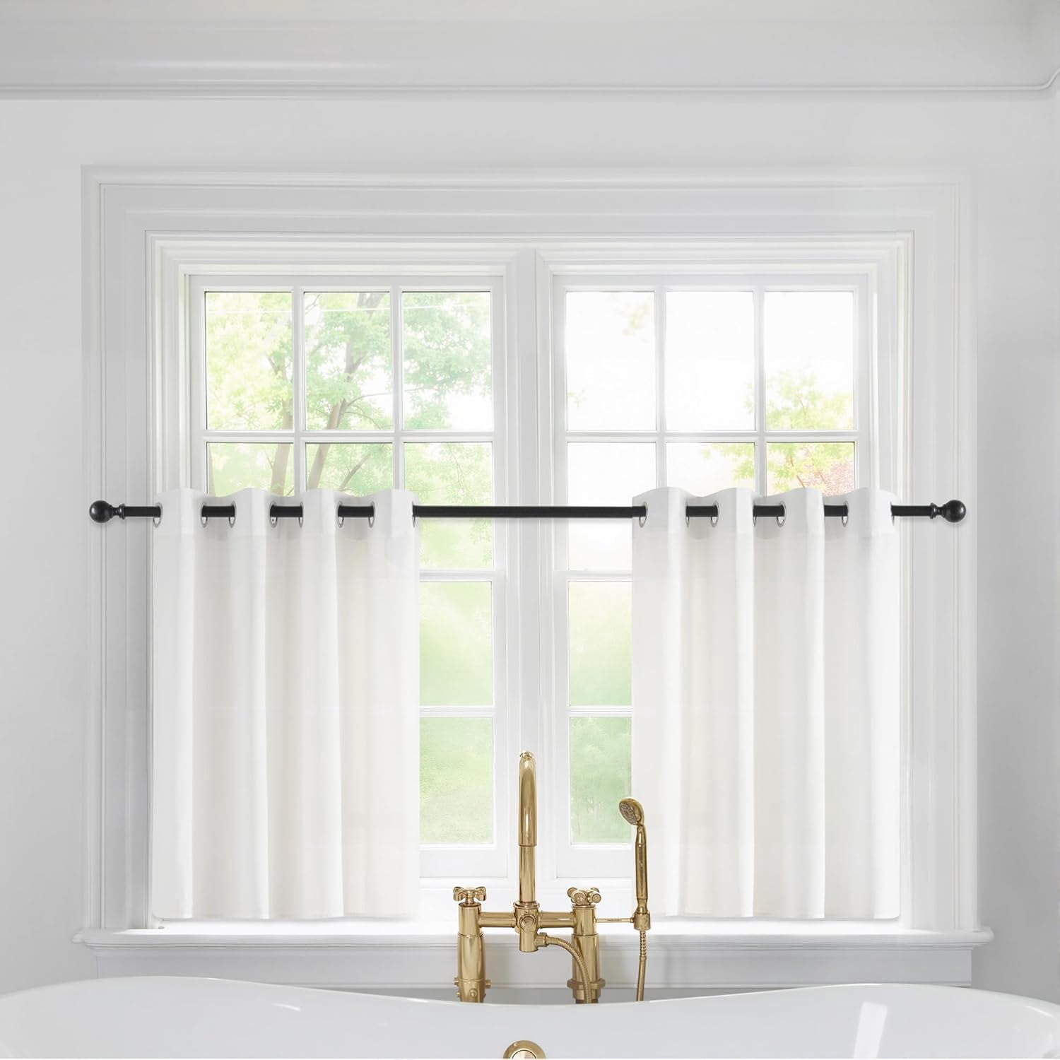 FUGee-Non-See-Through White Privacy Sheer Cafe Curtains 36 inches Long ...