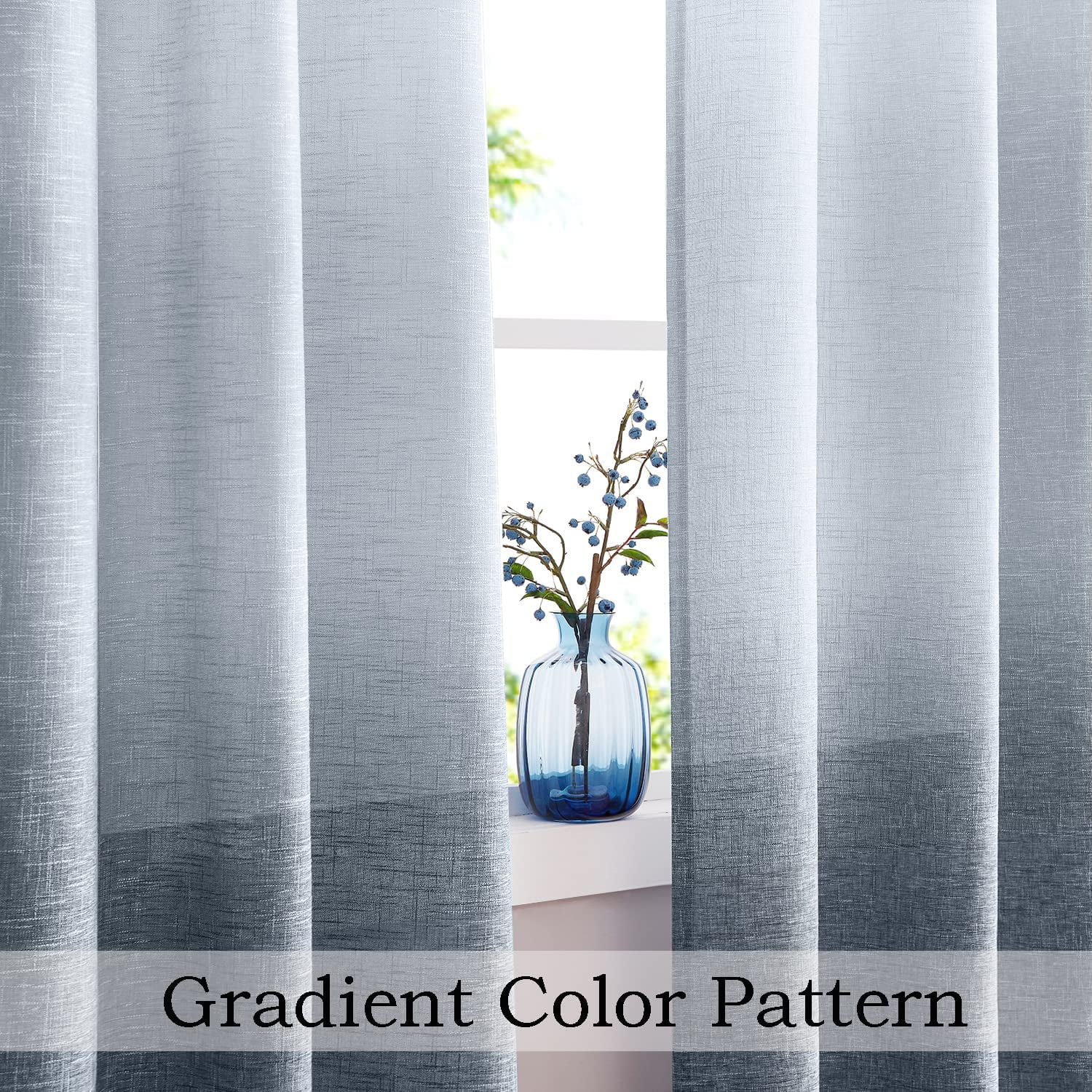 FUGee-Ombre Window Curtain Panel Linen Gradient Print on Rayon Blend ...