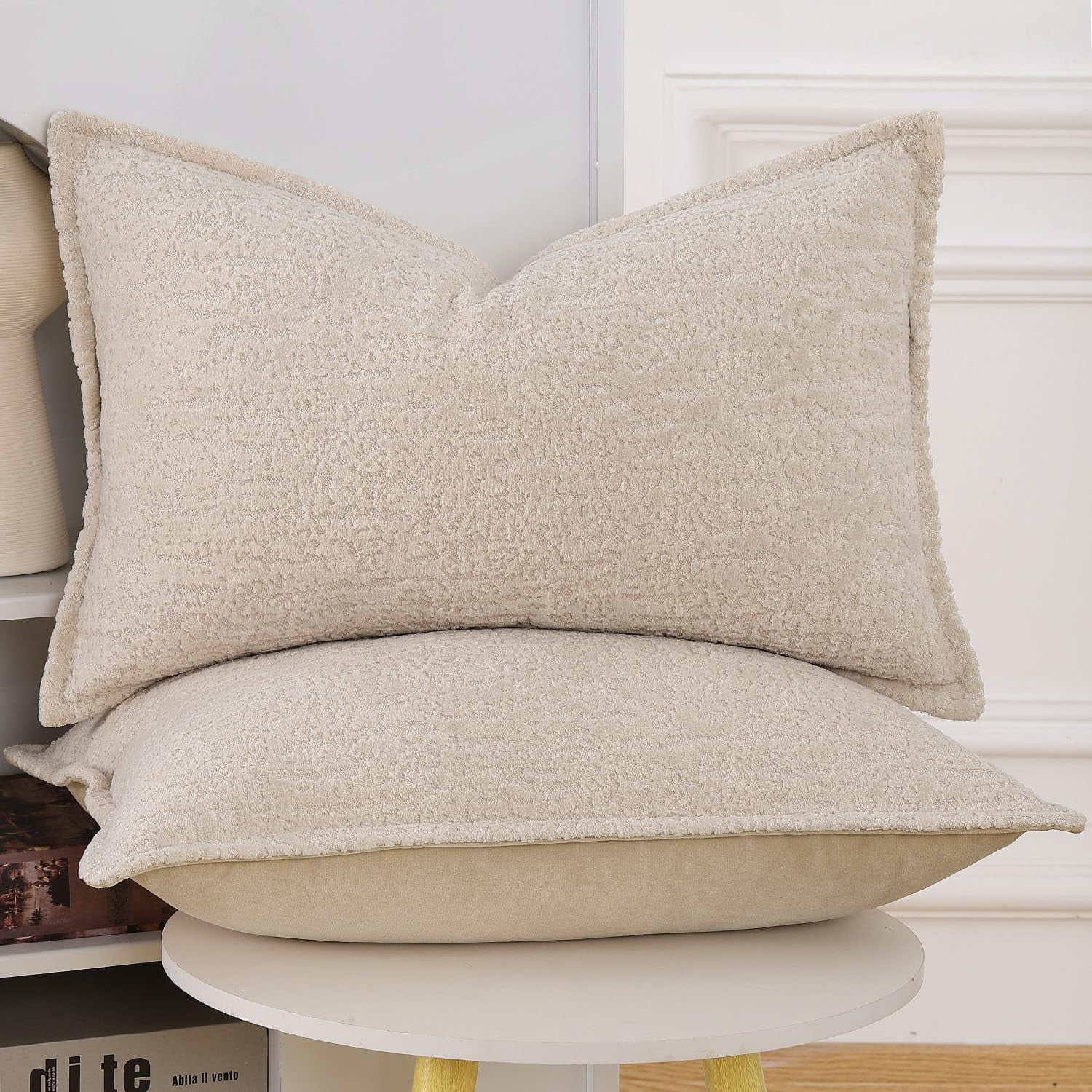 FUGee-Pack of 2 Chenille Velvet Throw Pillow Covers 18x18 Inch Burnt ...