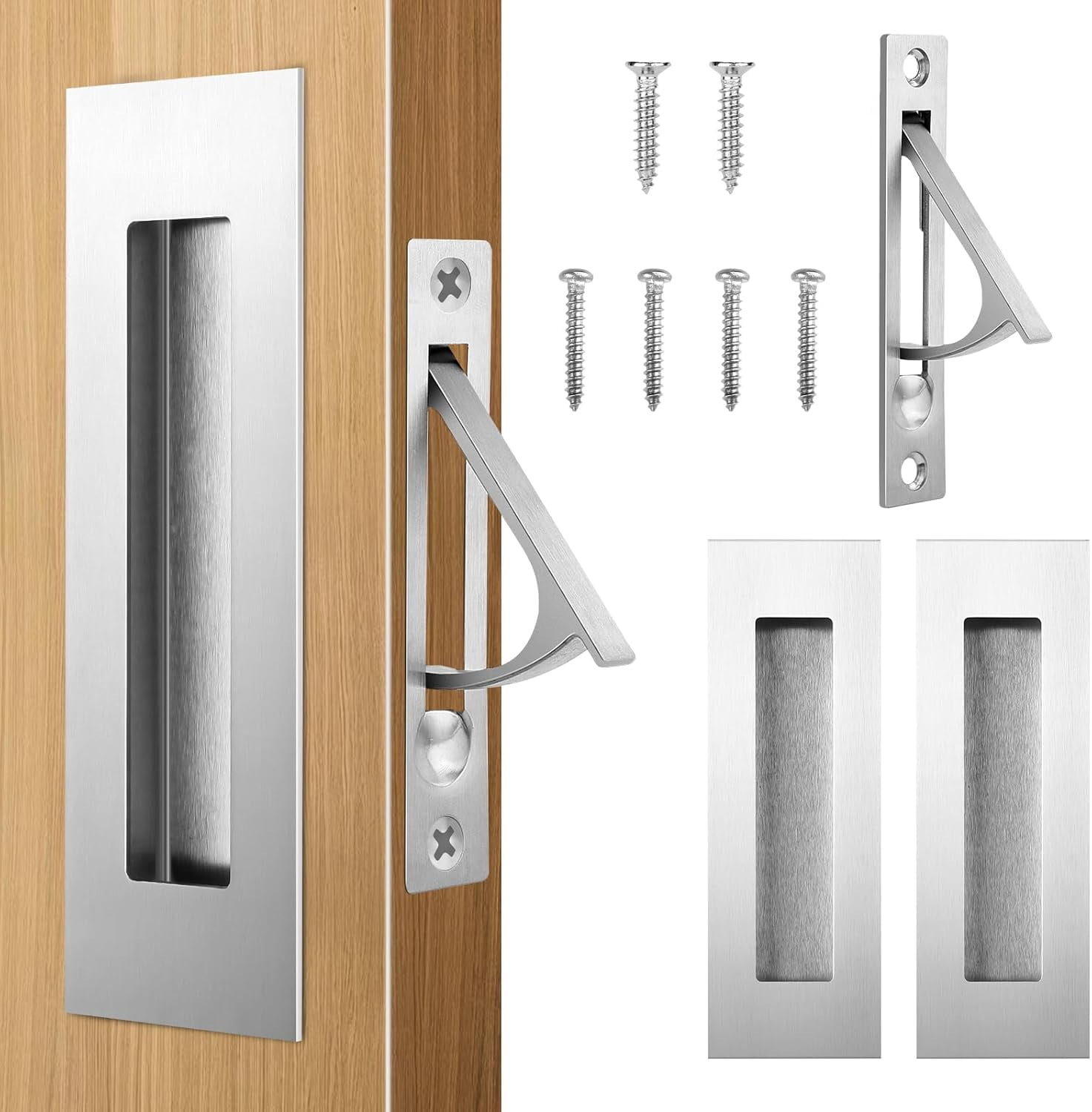 FUGee-Pocket Door Hardware Set \u2013 2 Recessed Flush Finger Pulls & 1 ...