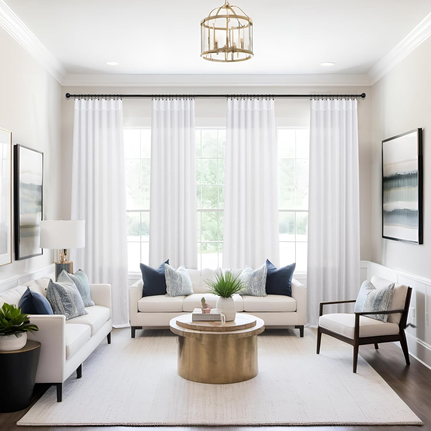 FUGee-Pure White Sheer Curtains 96 Inches Long for Living Room 2 Panels ...