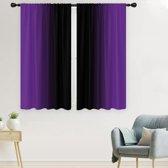 FUGee-Red and Black Curtains Extra Long Wide Ombre Burgundy Grey ...