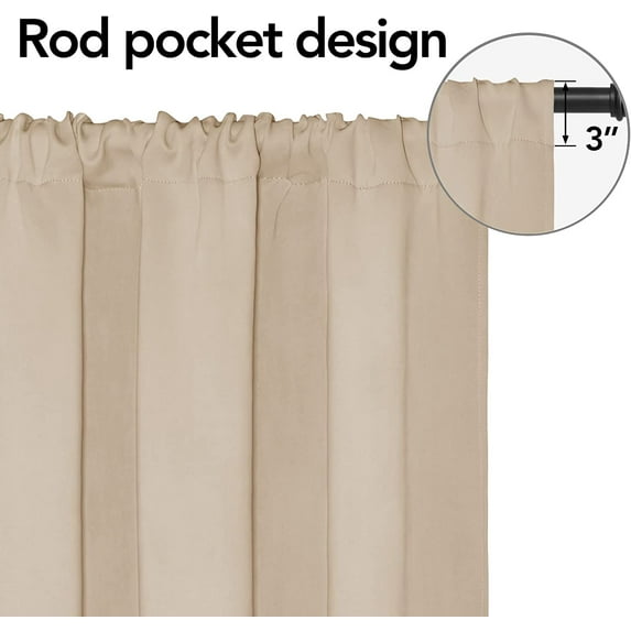 FUGee-Rod Pocket Blackout Curtains for Bedroom, Room Darkening Window ...