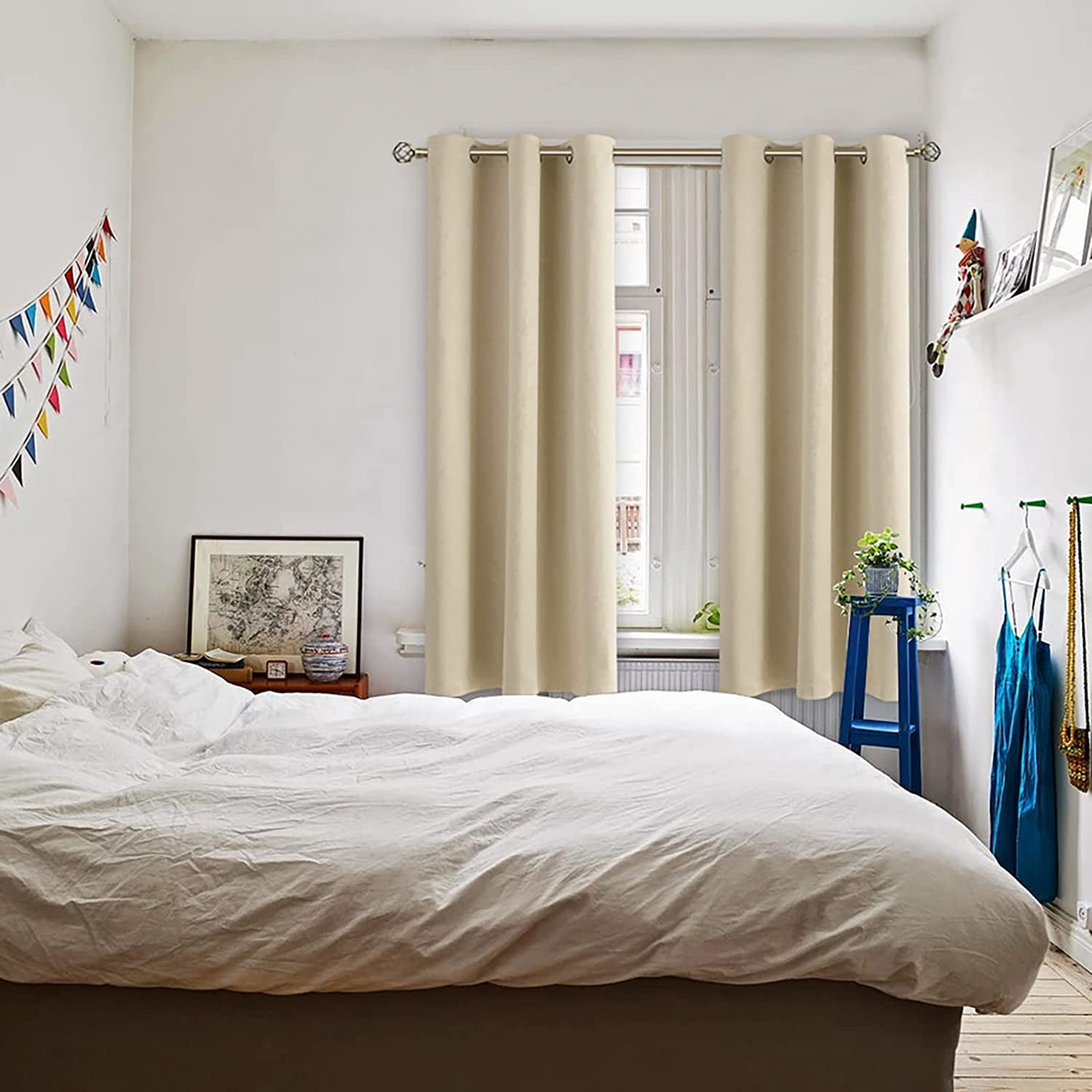 FUGee-Room Darkening Curtains 63 Inches Long - Grommet Thermal ...