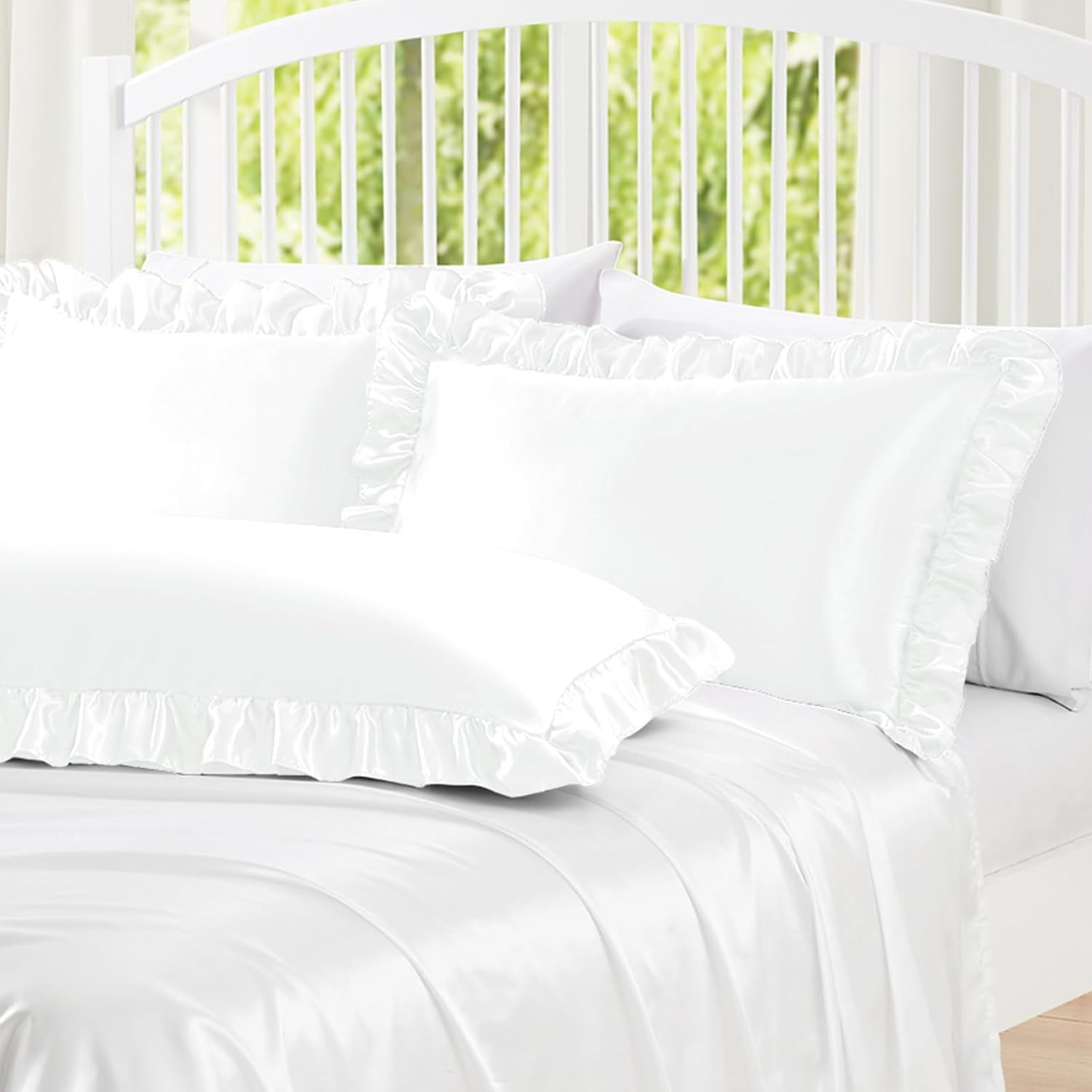 FUGee-Ruffle Satin Pillowcase for Hair and Skin, Queen Size Satin ...