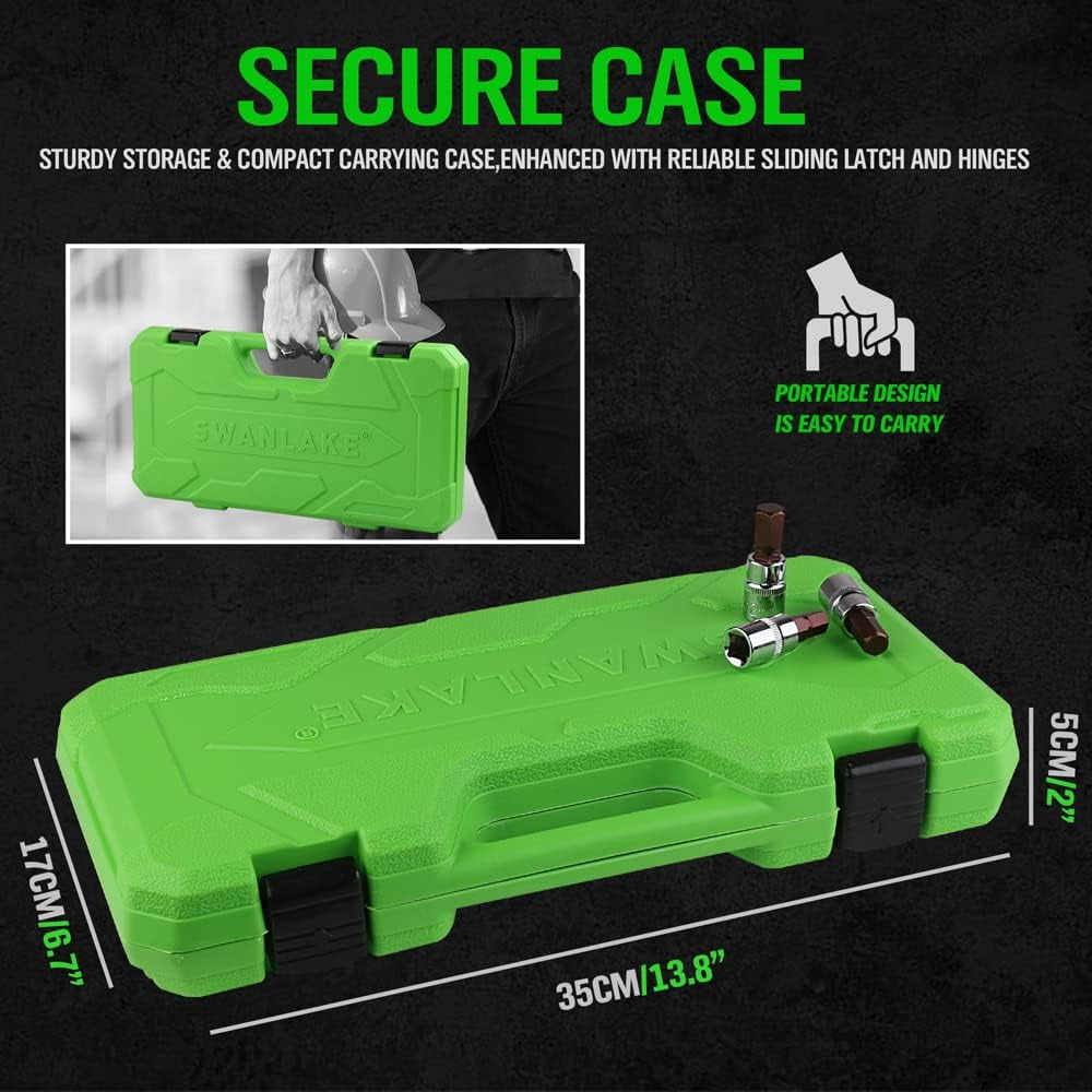 FUGee-SWANLAKE 32 Piece Hex Bit Socket Set,SAE and Metric, 1/4'', 3/8 ...