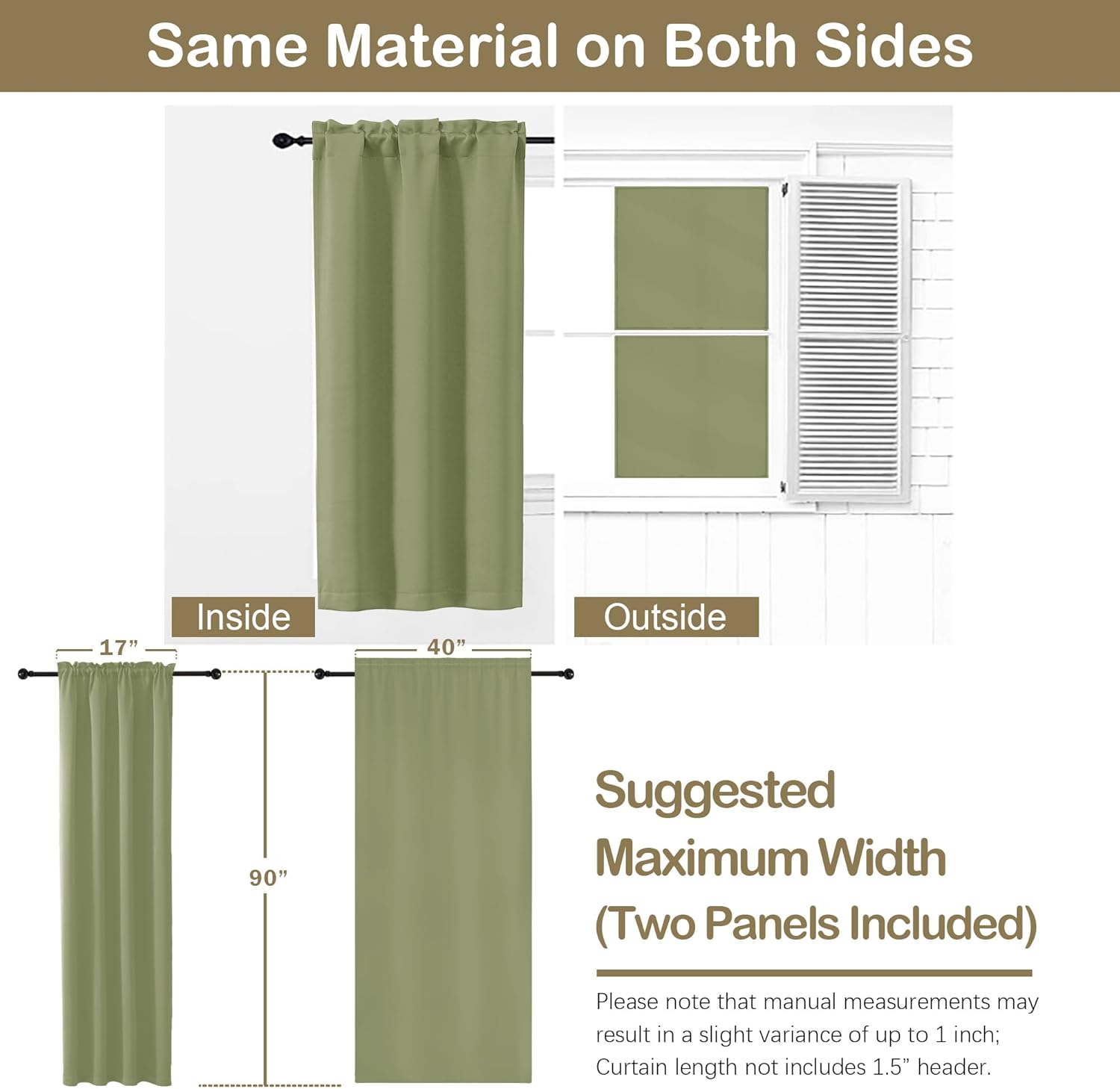 FUGee-Sage Green Blackout Curtains for Bedroom 90 Inches Long 2 Panels ...