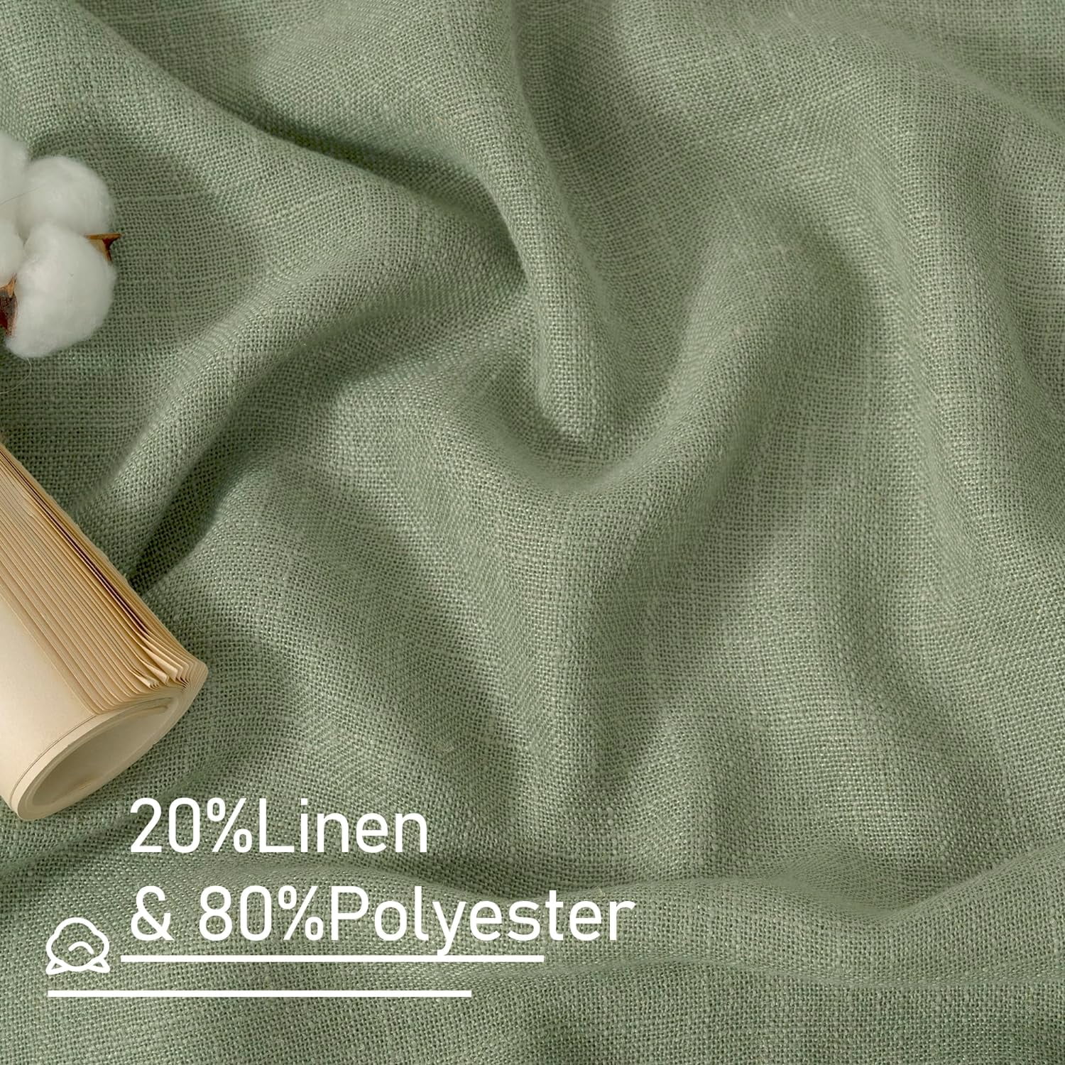 FUGee-Sage Green Linen Curtains 63 Inch for Bedroom, Light Filtering ...