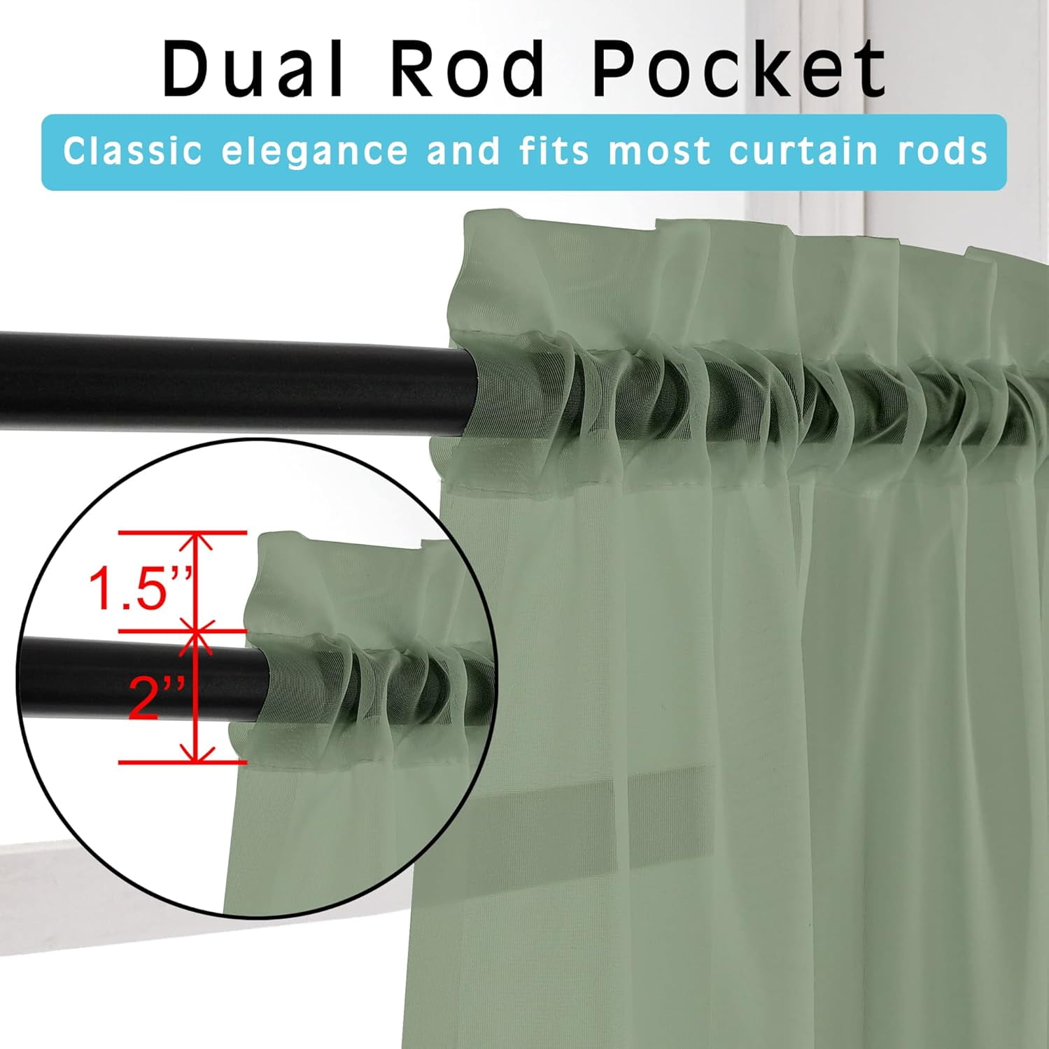 FUGee-Sage Green Sheer Curtains 36 Inches 2 Panels Set - Kitchen Tiers ...