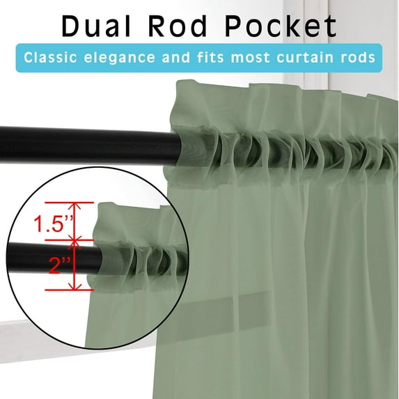 FUGee-Sage Green Sheer Curtains 36 Inches 2 Panels Set - Kitchen Tiers ...