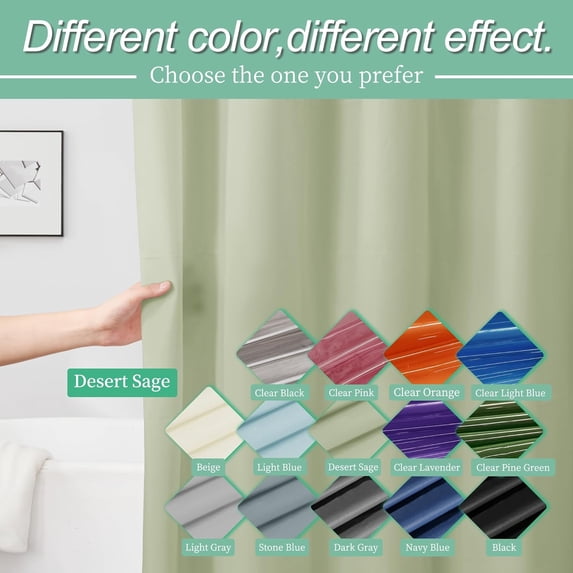 FUGee-Sage Shower Curtain Liner with 3 Magnets, 72x72 Premium Flexible ...