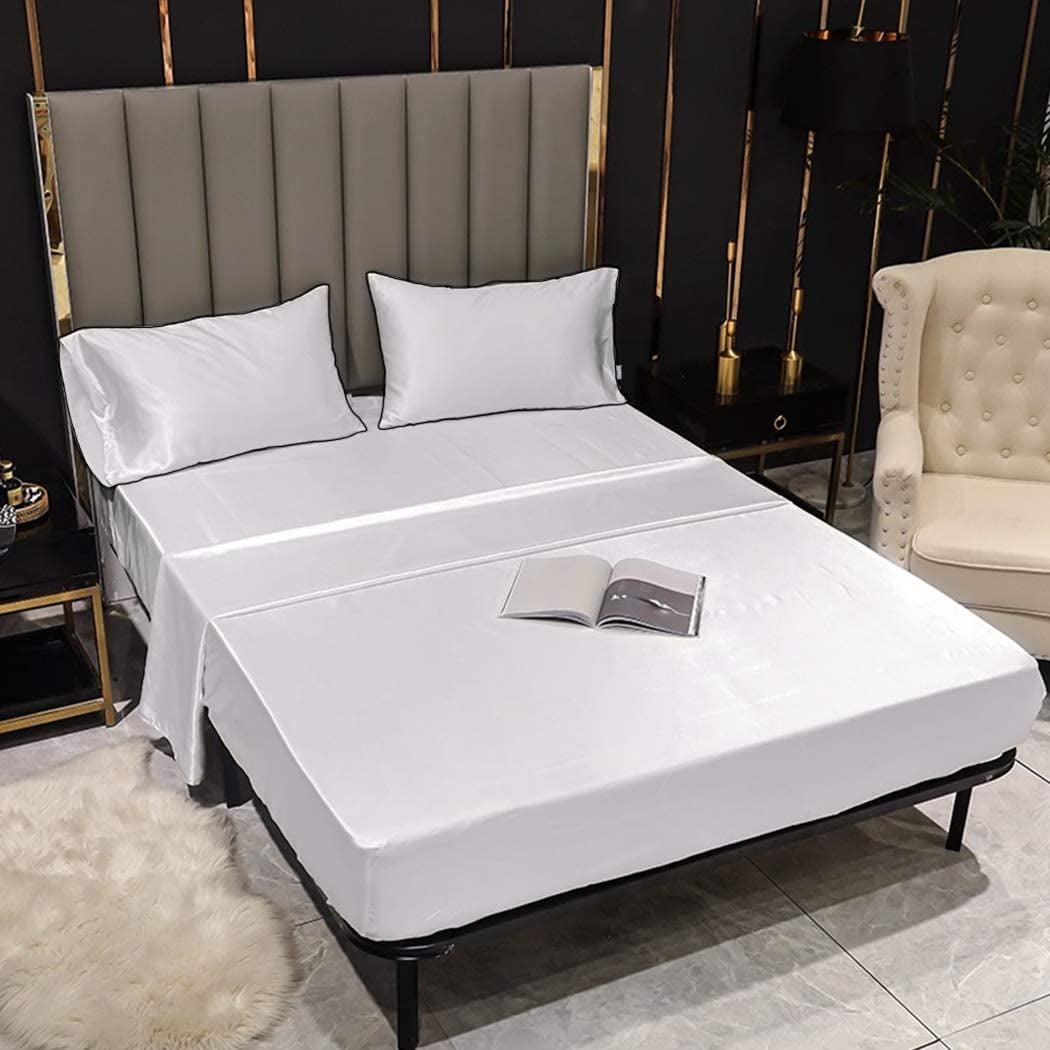 FUGee-Satin Bed Sheet Set,Extra Soft Deep Pocket Silky Satin Sheet Set ...